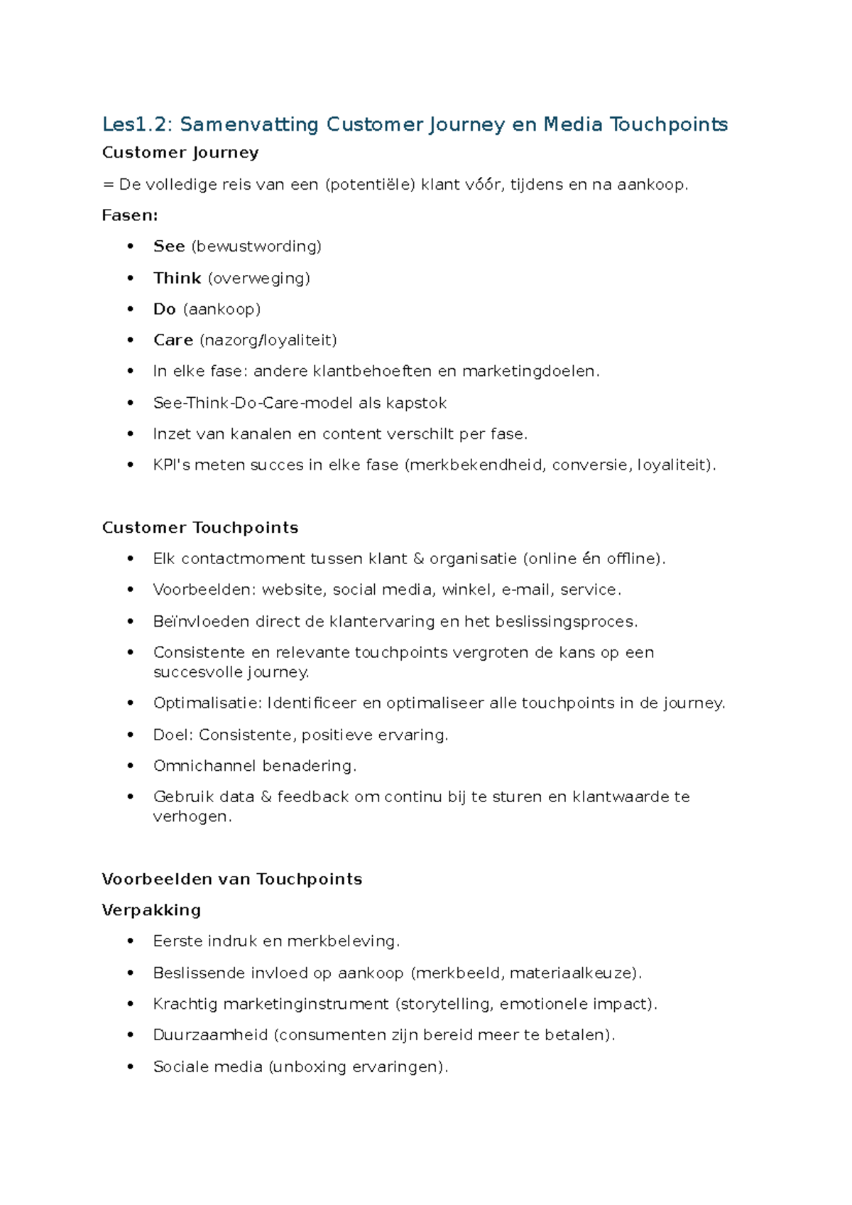 Les 1.2: Samenvatting Customer Journey en Media Touchpoints voor KMO's ...
