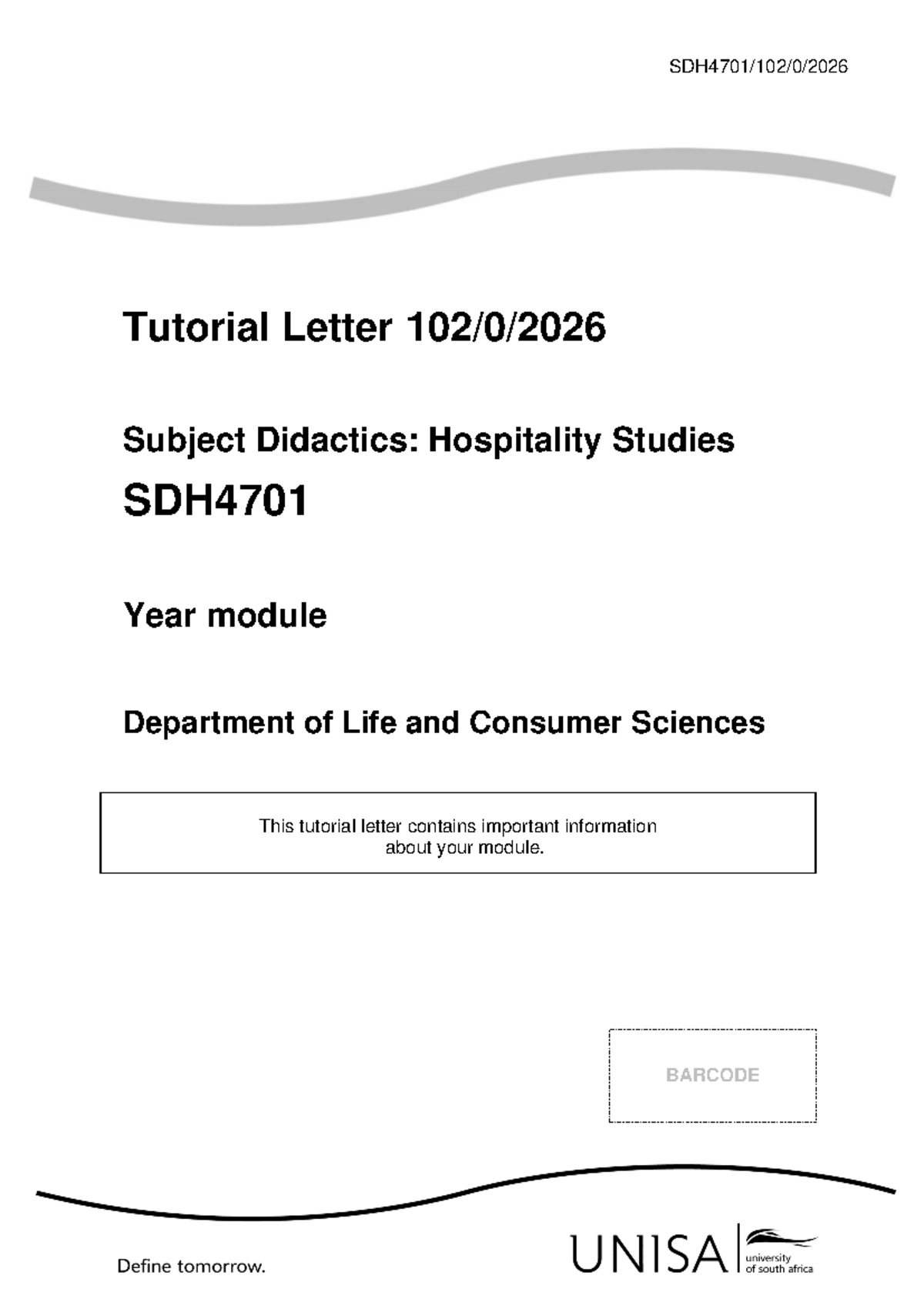 Tutorial Letter 102/0/2026: Subject Didactics - Hospitality Studies ...