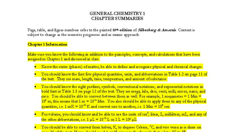 CHEM 1110 Chapter Summaries: Key Concepts and Calculations - Studocu