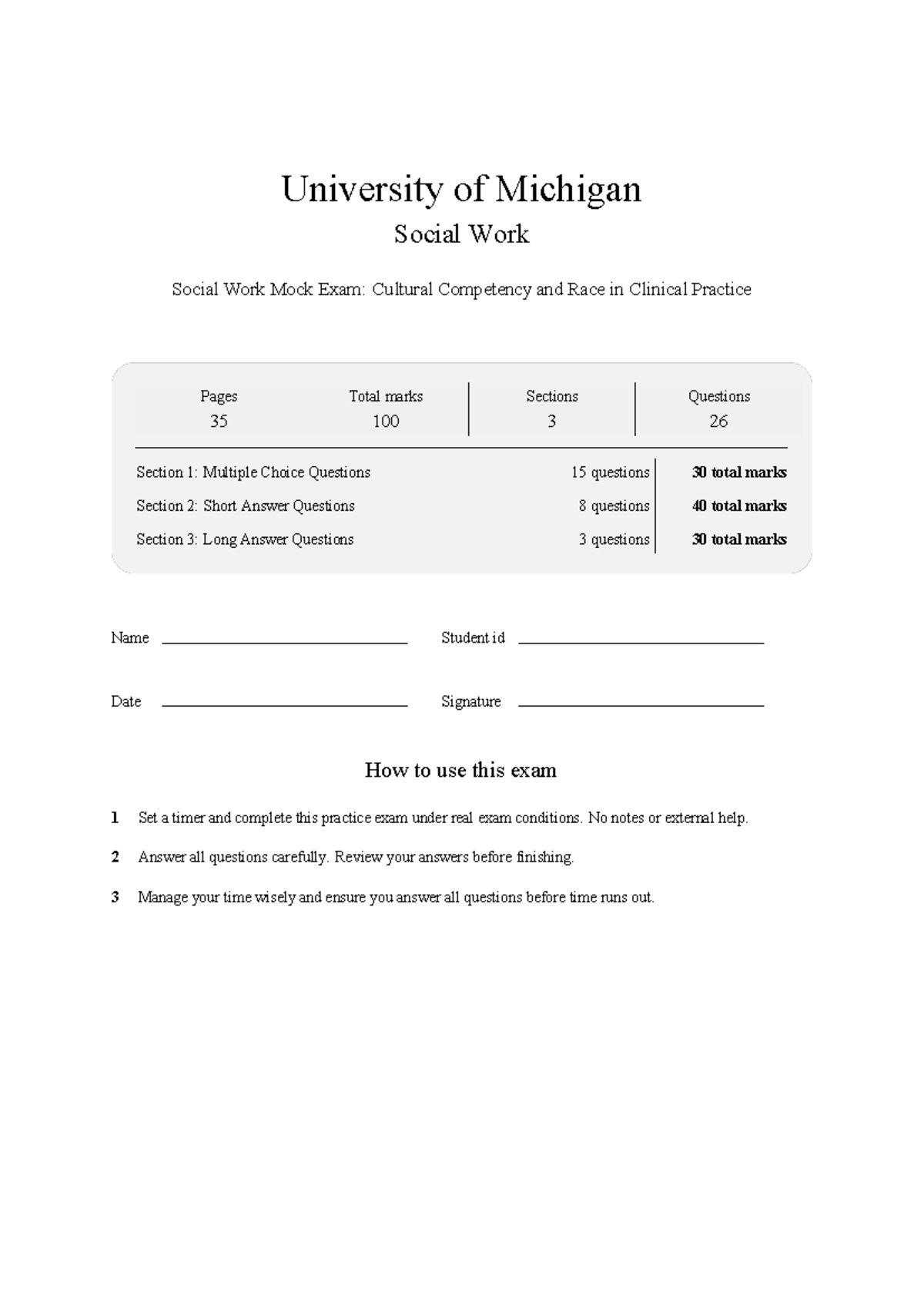 SW600 Social Work Mock Exam: Cultural Competency & Race in Practice ...