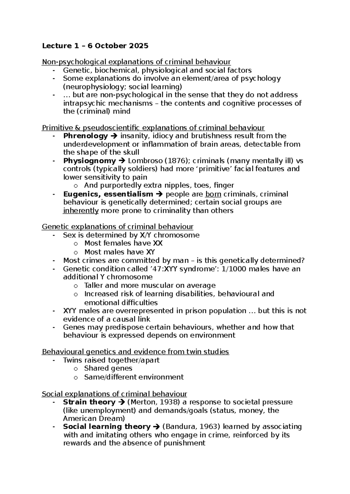 Lecture 1: Explanations of Criminal Behaviour - Genetic, Social ...