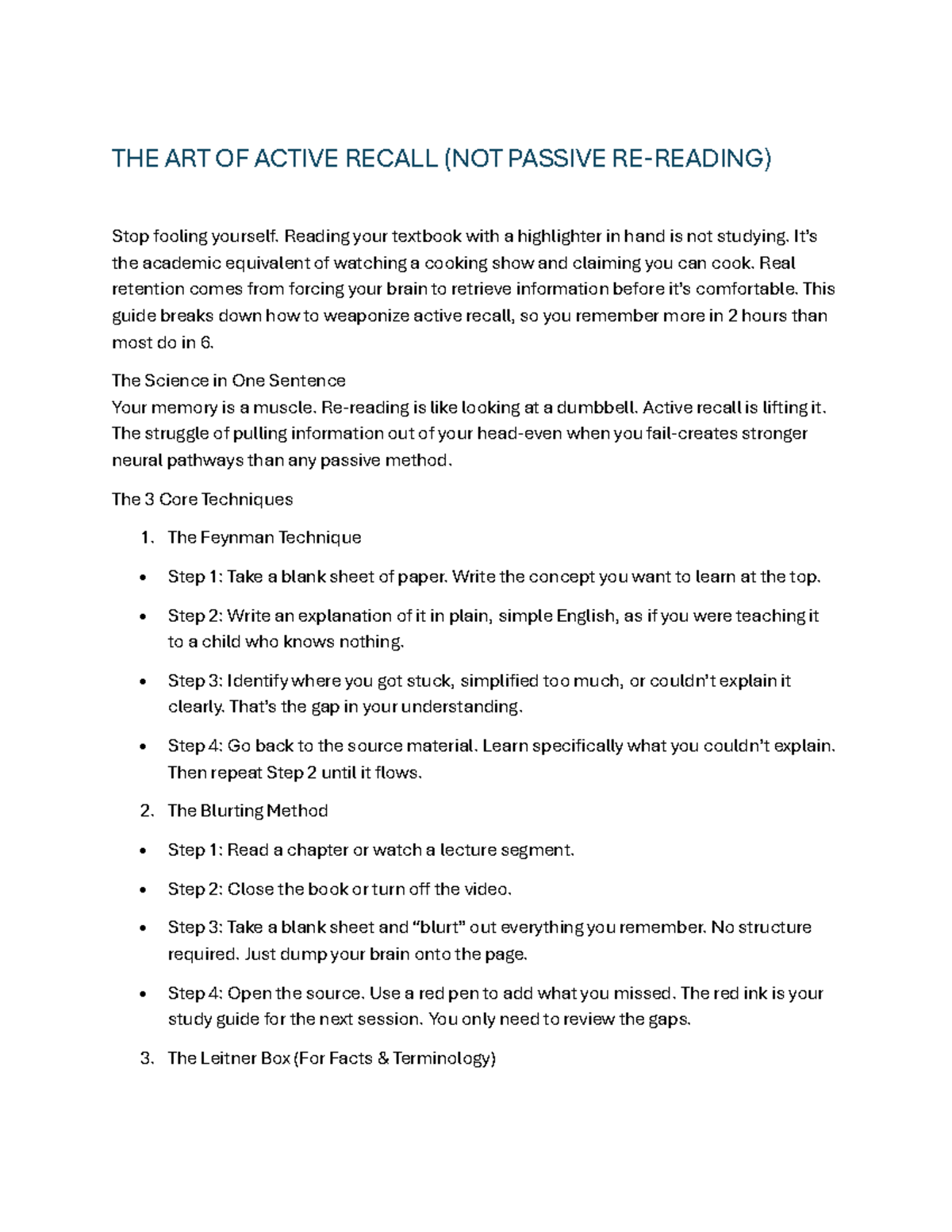 ACTIVE RECALL STRATEGIES: MASTERING MEMORY RETENTION Techniques & Tips ...