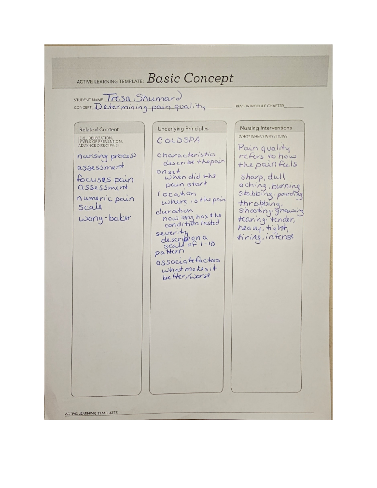 Determining pain quality - , DELEGATION, LEVELS OF PREVENTION, COLDSPA ...