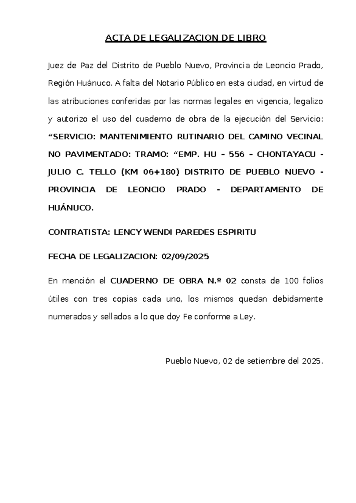 ACTA DE LEGALIZACIÓN DE LIBRO CHONTAYACU - JULIO C. TELLO VIAL - Studocu
