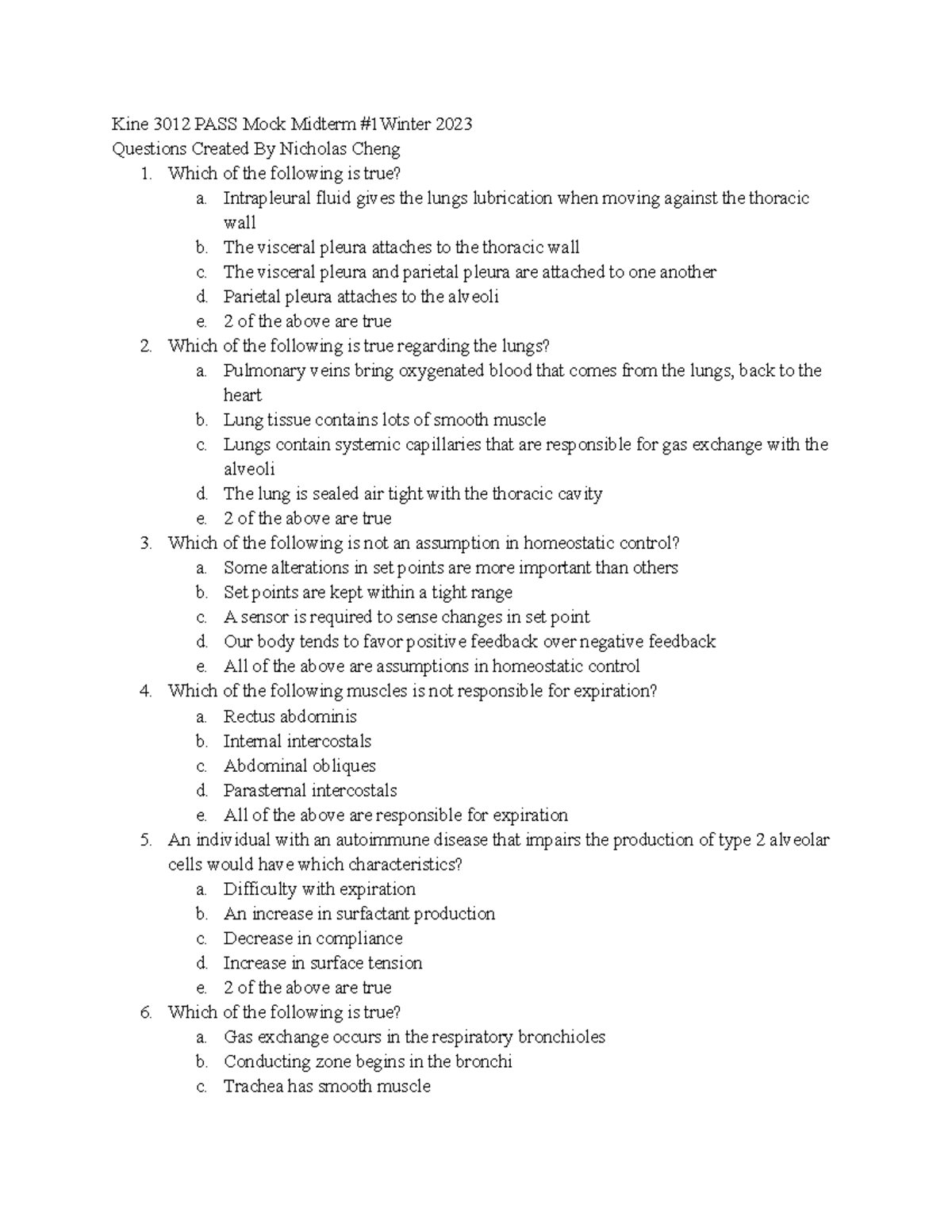 Kine 3012 Midterm #1 Study Guide: Winter 2023 Mock Exam Prep - Studocu