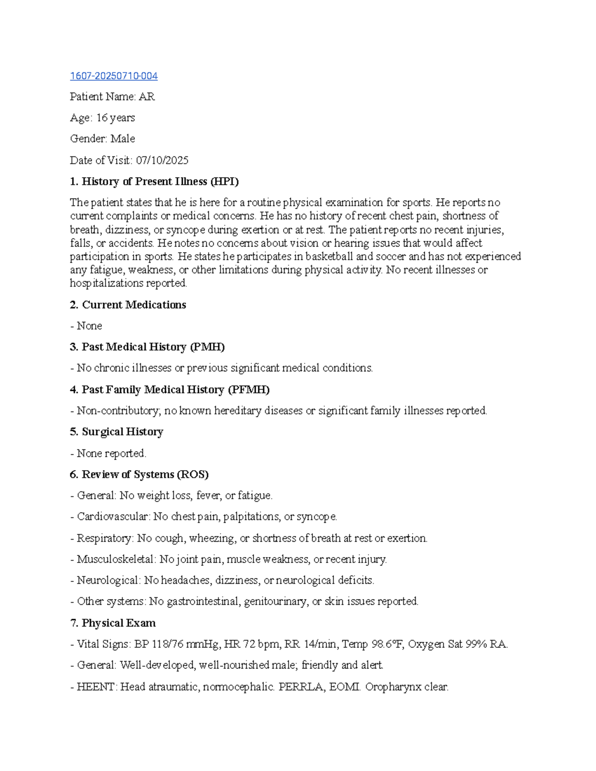 FNP720 - Comprehensive Clinical Note: Routine Physical Exam - Studocu