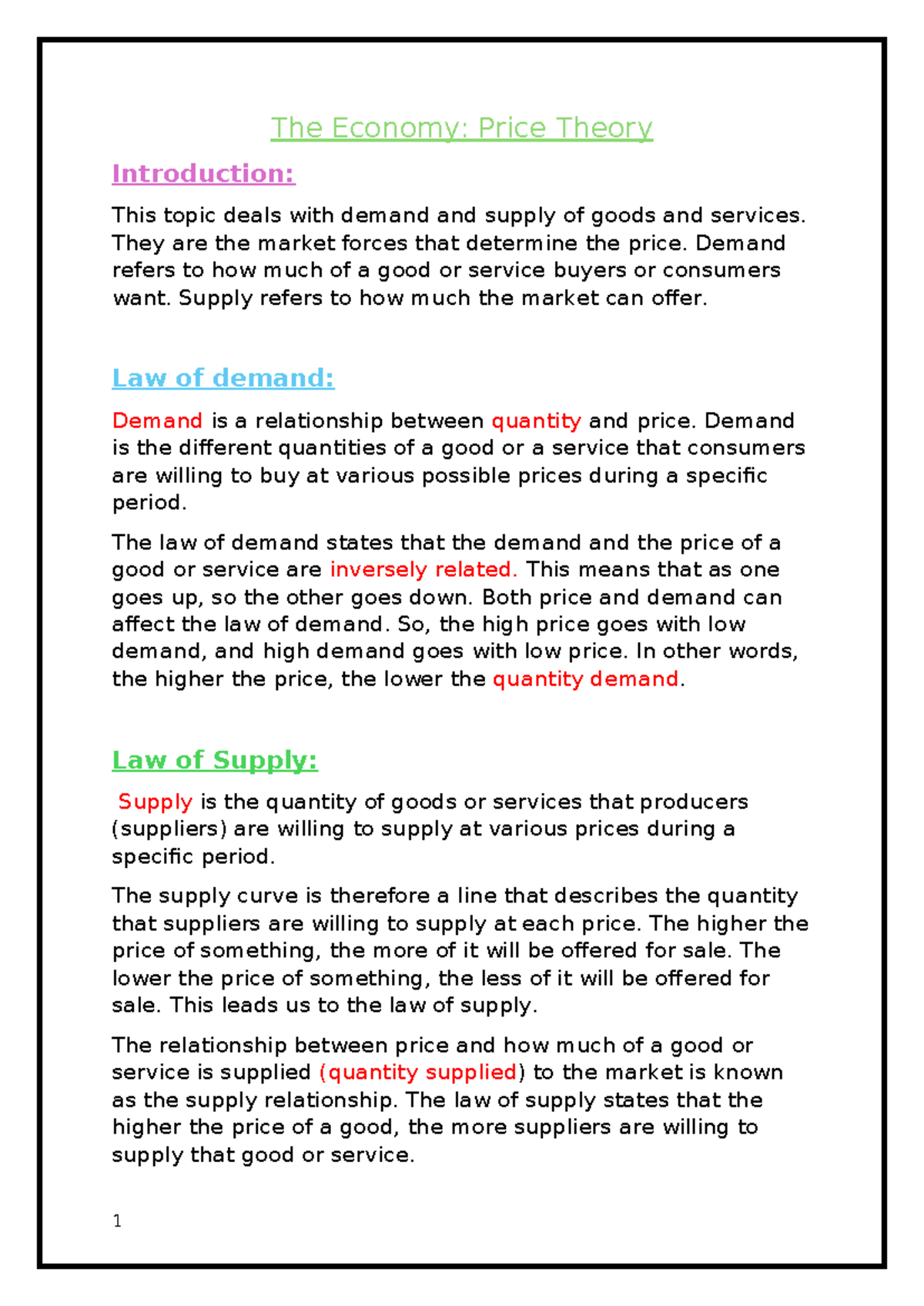 The Economy and sectors- business pack 1 - The Economy: Price Theory ...