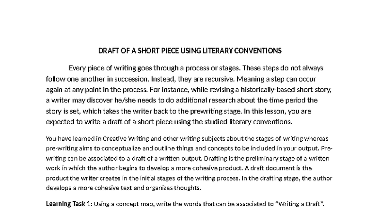 Creative Writing Draft: Using Literary Conventions (CNF) - Studocu