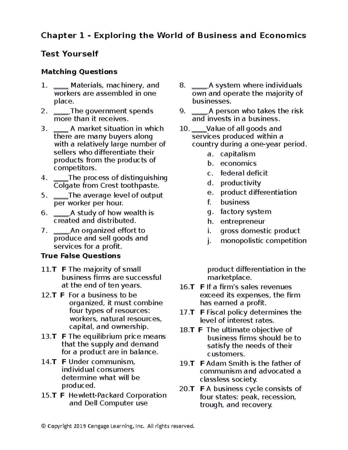 Business & Economics CH1 - Test Yourself Questions - Studocu