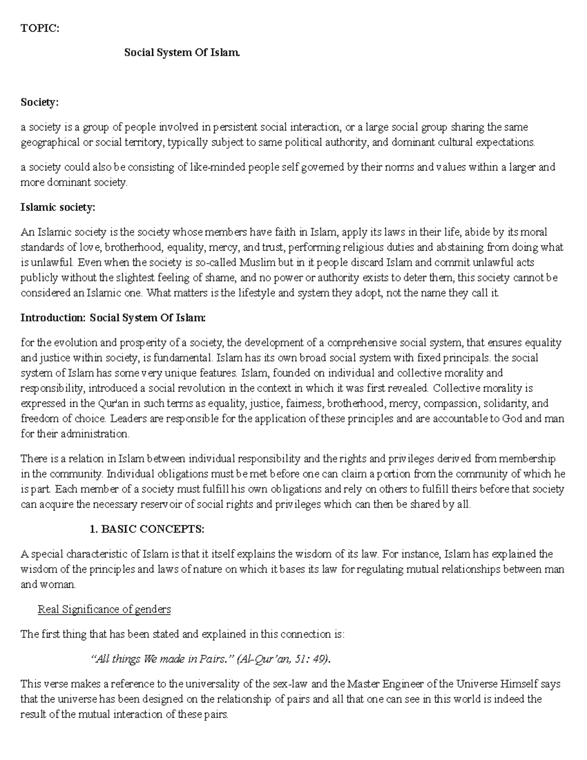 Social system in islam - TOPIC: Social System Of Islam. Society: a ...