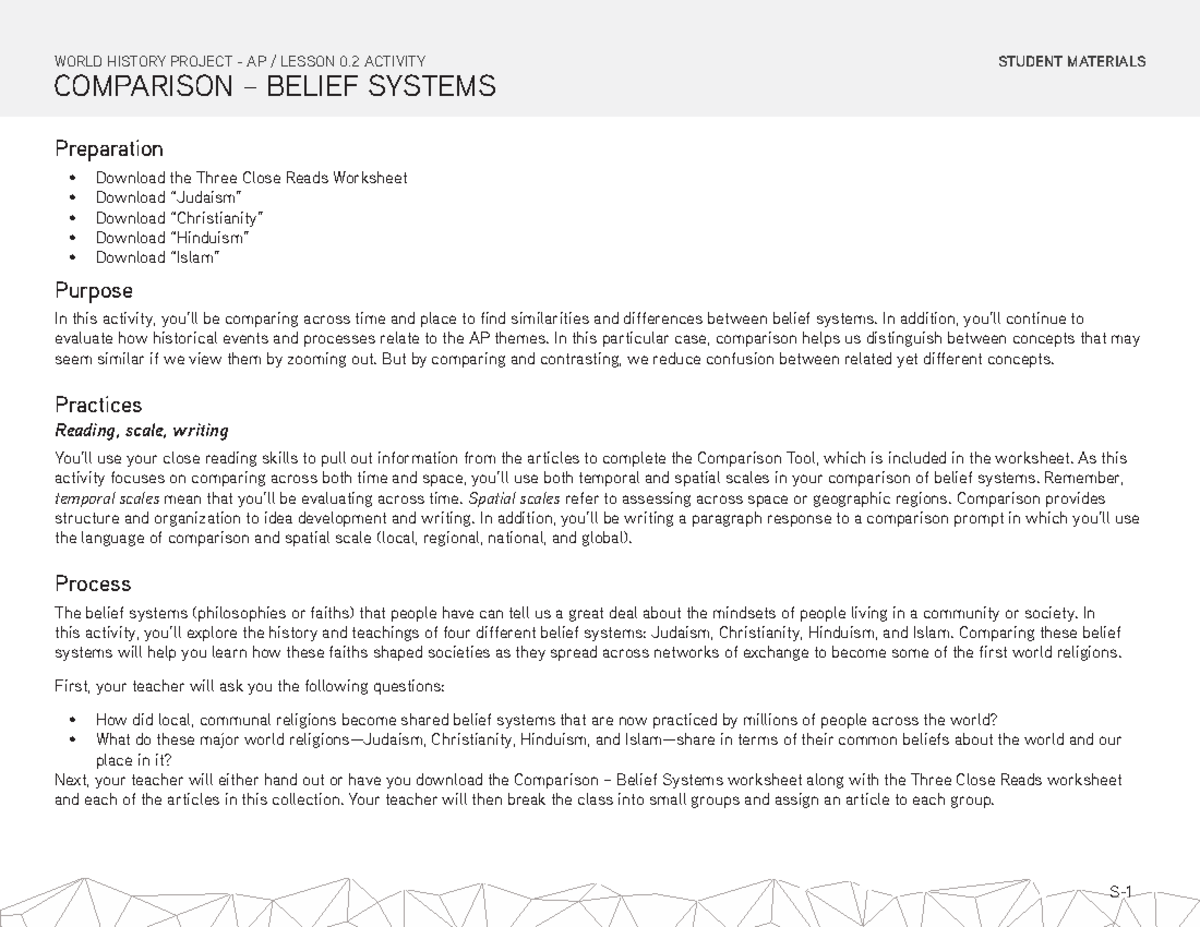 APWH - Comparison of Major World Religions Activity - Studocu