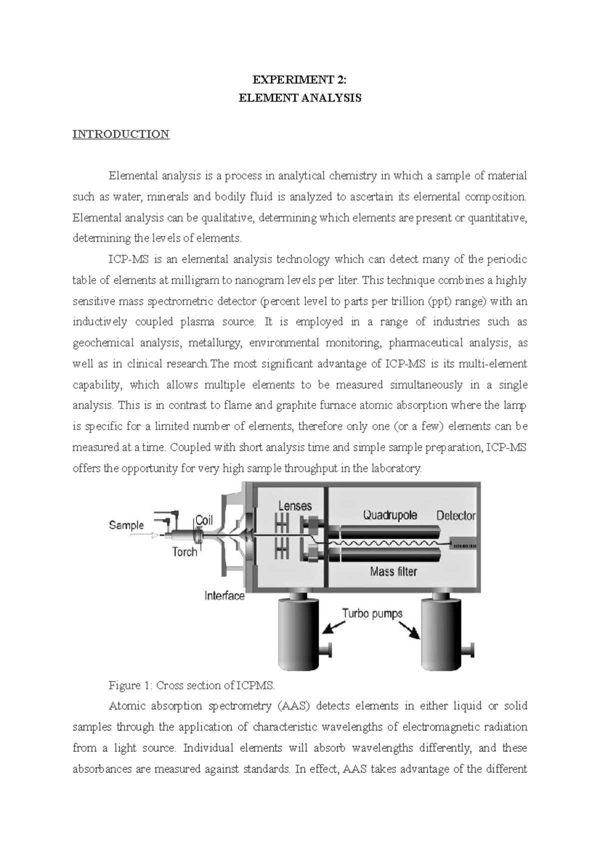 Element Analysis - Lab Report 1: AAS & ICP-MS Techniques - Studocu