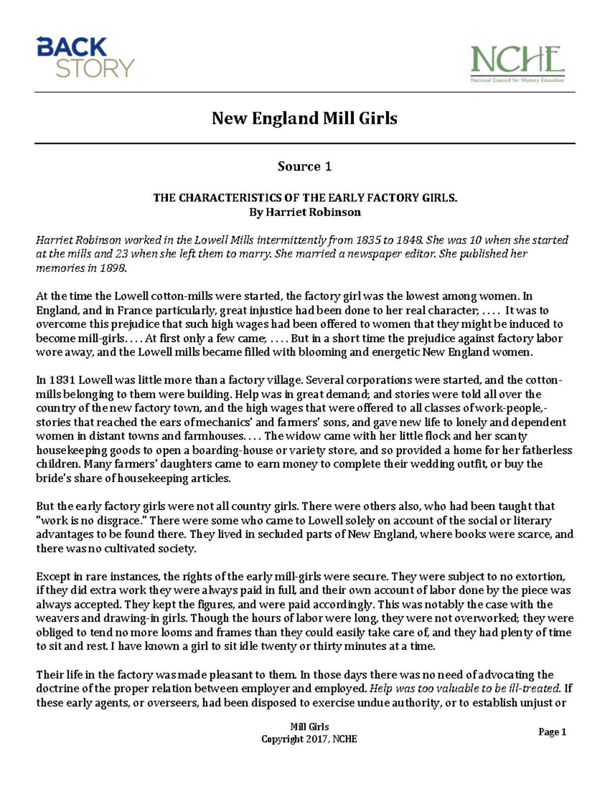 New England Mill Girls: Life and Struggles in Lowell Mills (1845-1846 ...