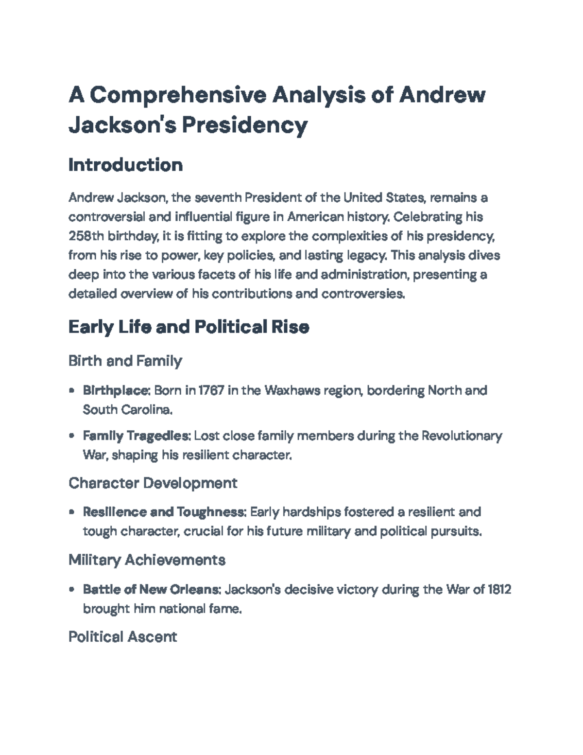 A Comprehensive Analysis of Andrew Jackson's Presidency (HIST 101) - A ...