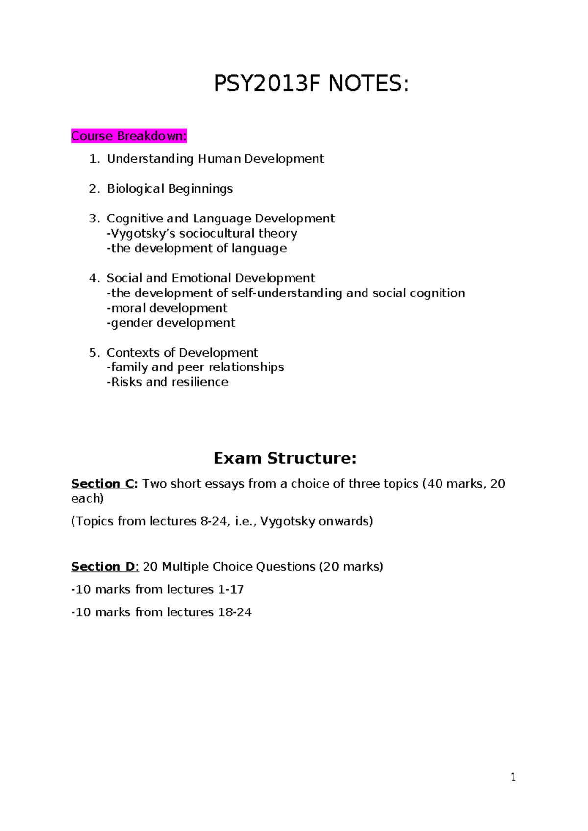 PSY2015F Developmental Psychology: Comprehensive Course Notes - Studocu
