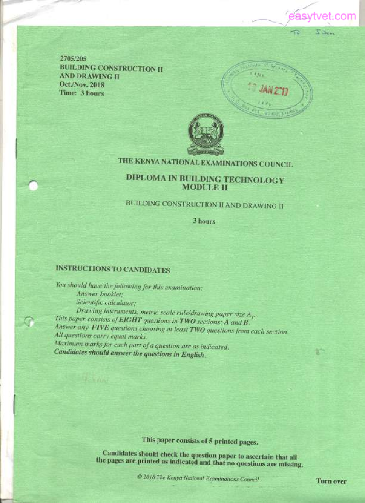 2018 SE 476 Building Construction II & Drawing II Exam Paper - Studocu