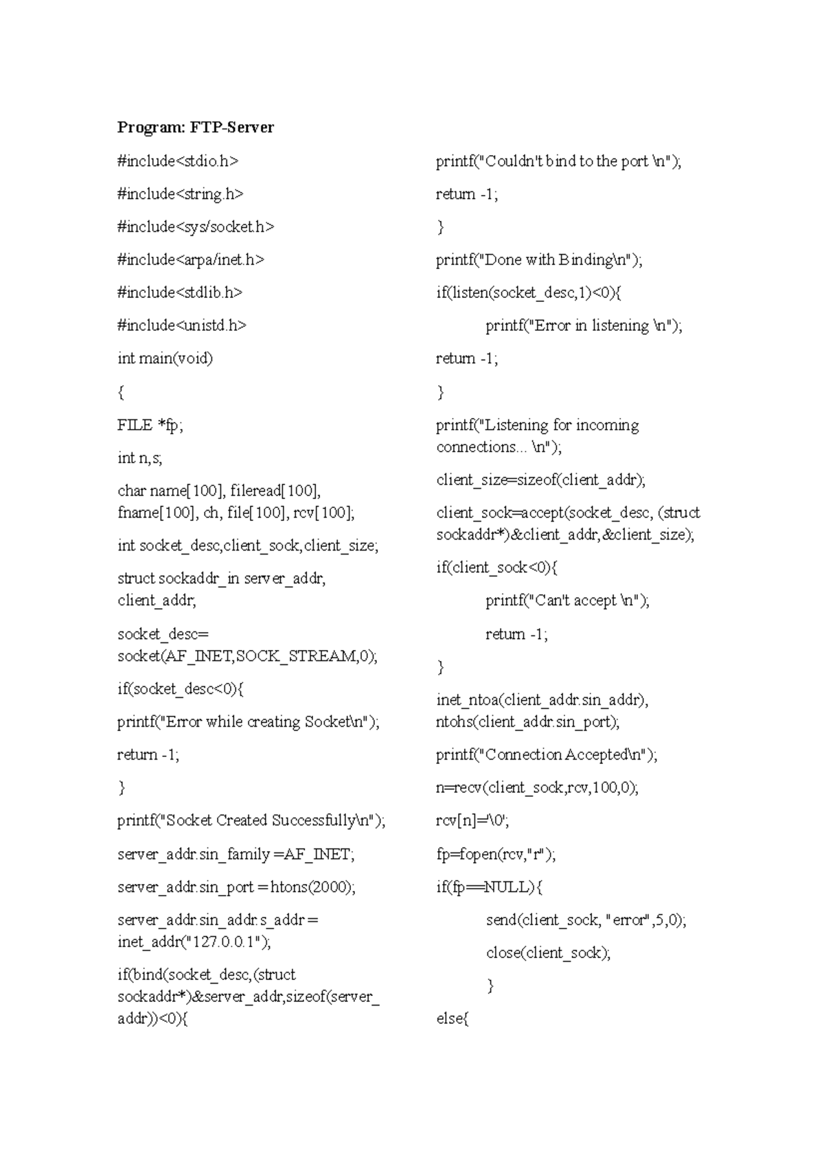 FTP - Not correct - Program: FTP-Server #include #include - Studocu