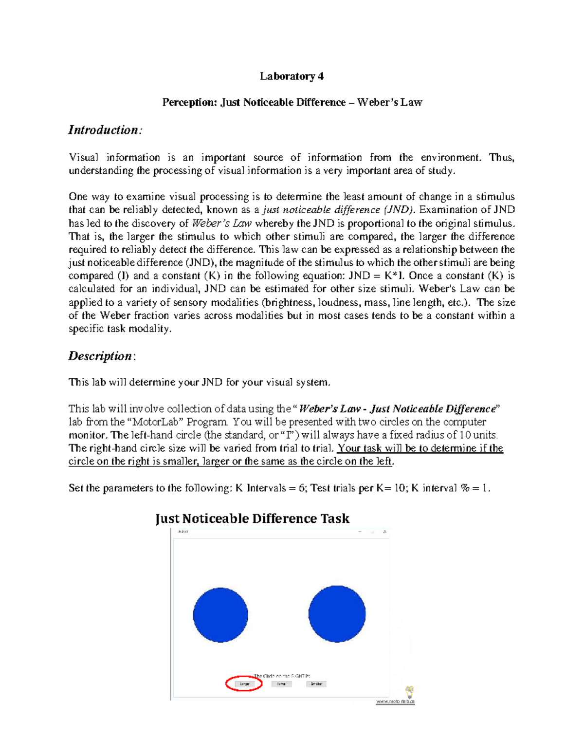 Laboratory 4: Just Noticeable Difference Law & Visual Processing - Studocu