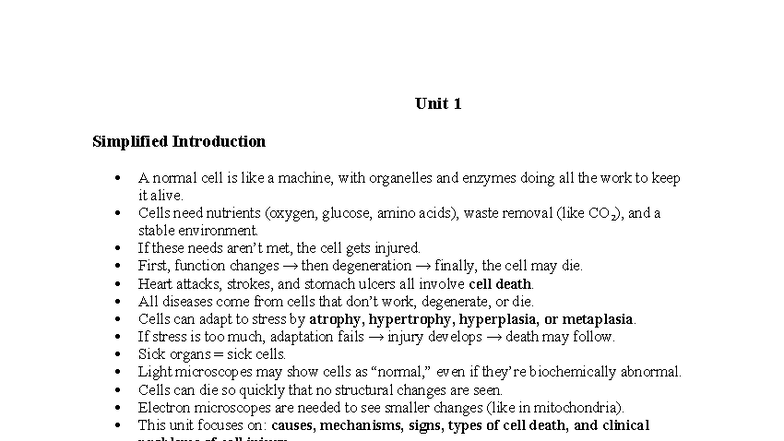 Path 3610 Simplified Unit 1: Understanding Cell Injury and Death - Studocu