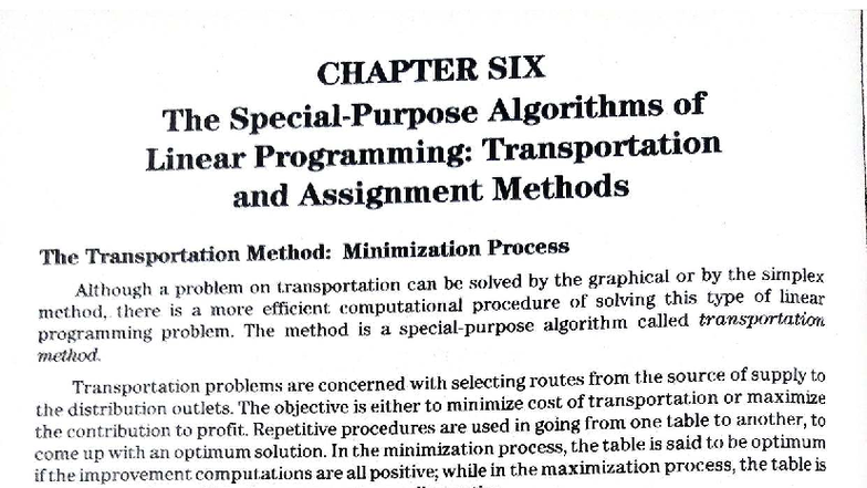 CHAPTER 6: Transportation Method in Linear Programming (LP) - Studocu