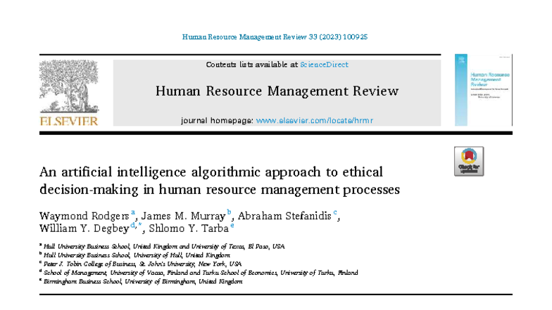 AI Ethics in HRM: A Throughput Model Framework (HRM 2023) - Studocu