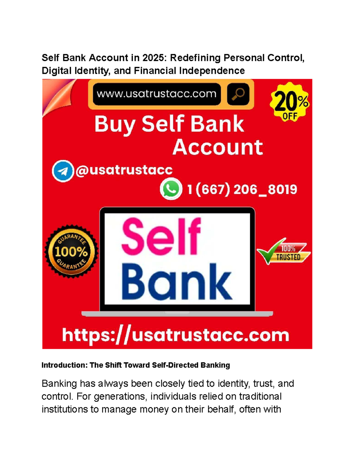 Self Bank Account Guide: Purchasing in 2026 for Financial Independence ...