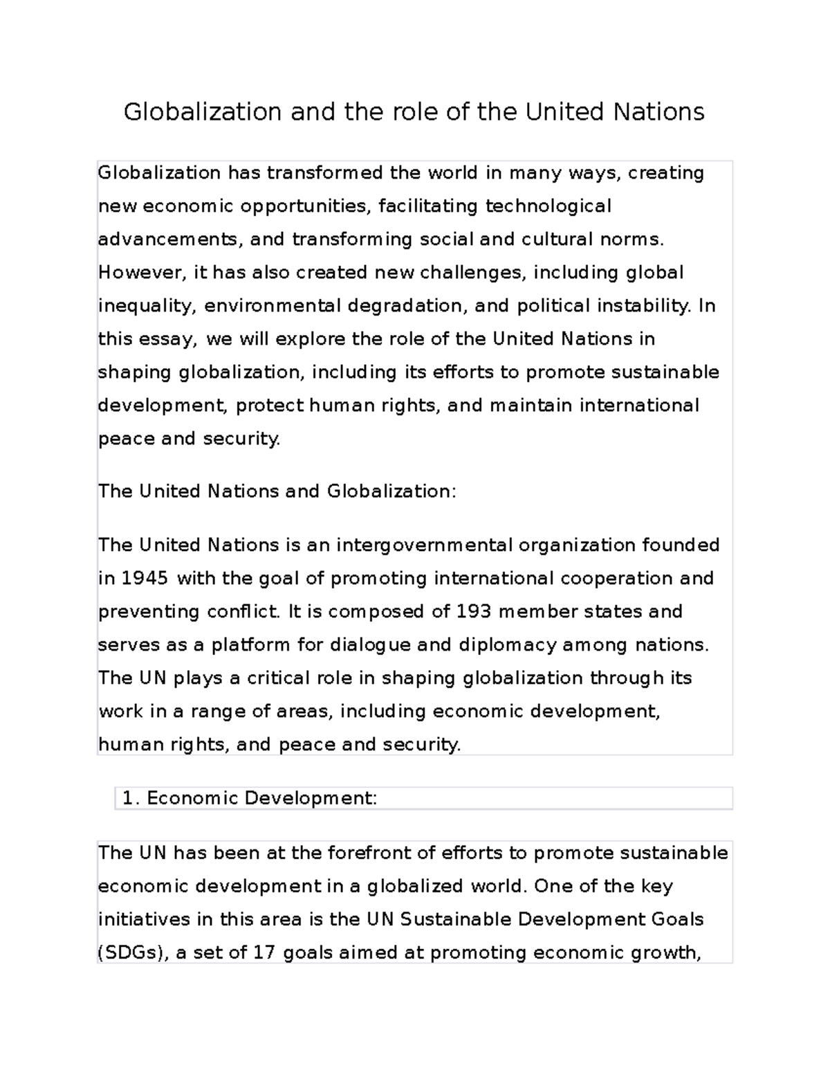 Globalization and the role of the United Nations - Globalization and ...