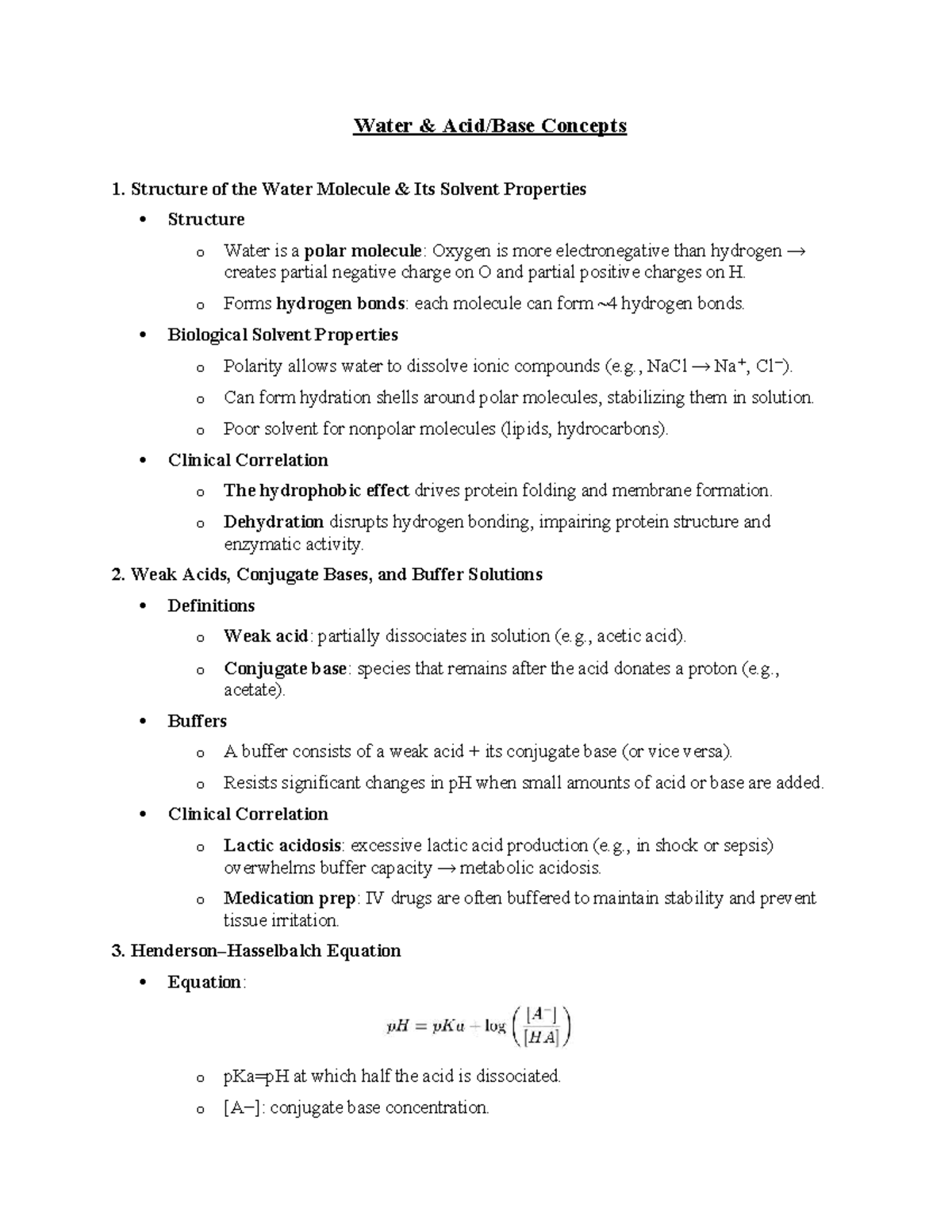 Water and Acid/Base Concepts: Clinical Applications (BIO 101) - Studocu