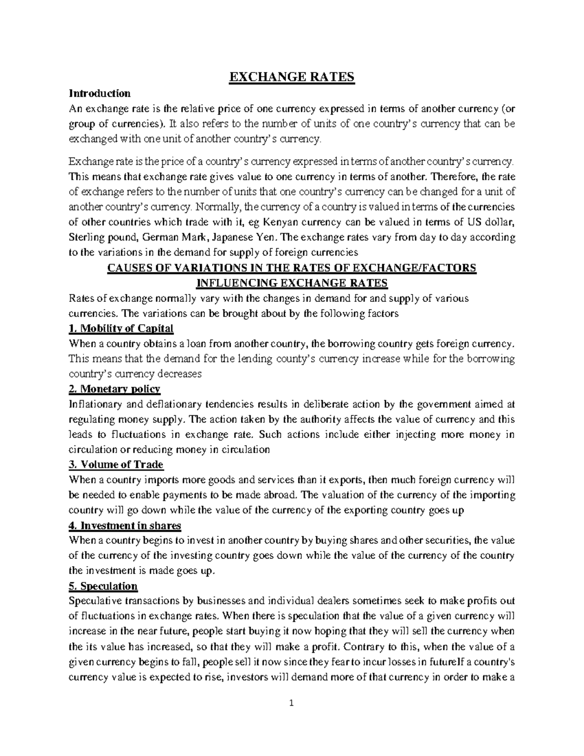 Exchange Rates Overview: Factors Influencing Currency Valuation - Studocu