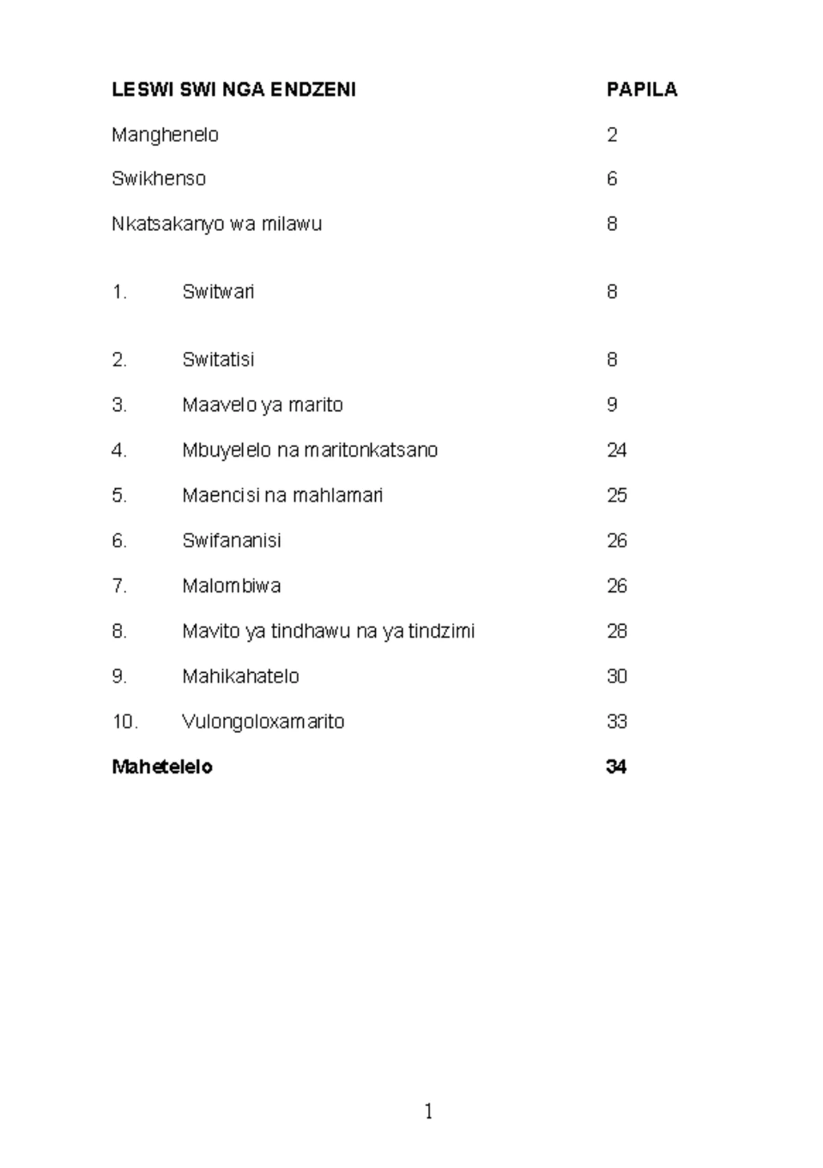 Xitsonga Orthography - Spelling Rules - LESWI SWI NGA ENDZENI PAPILA Manghenelo Swikhenso - Studocu