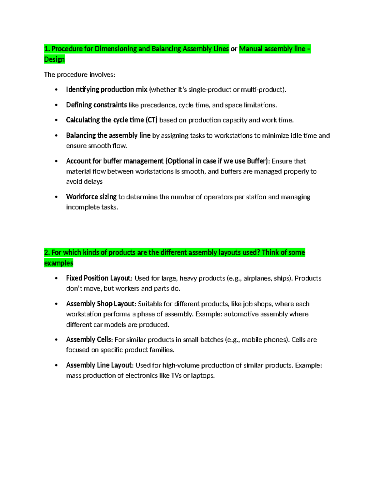Assembly Related - Past Exam Questions for Manual Assembly Line Design ...