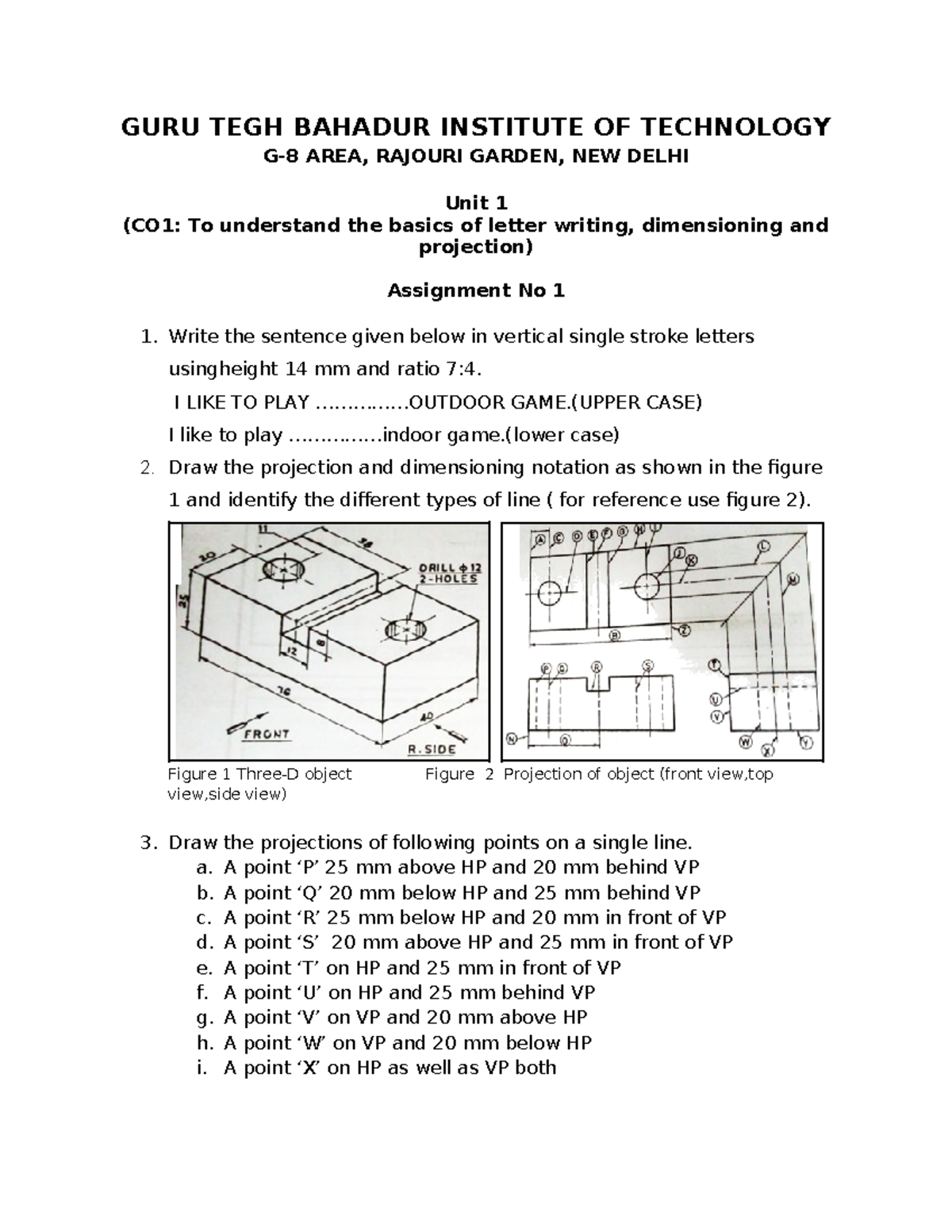 Assignment Engineering Graphics 1: Projections and Drafting Tasks - Studocu