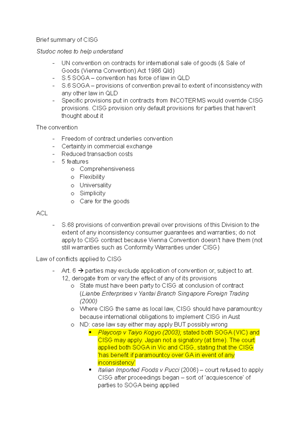 CISG Overview and Key Insights - Exam Summary for Law 101 - Studocu