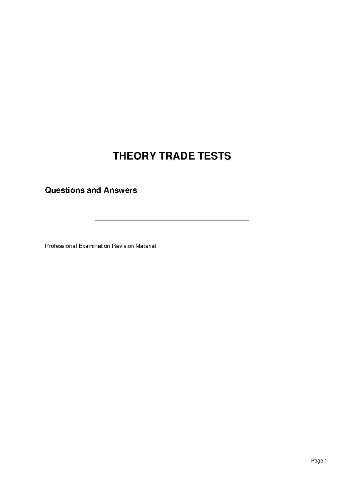 Theory Trade Tests Exam Standard: Q&A Revision Material - Studocu