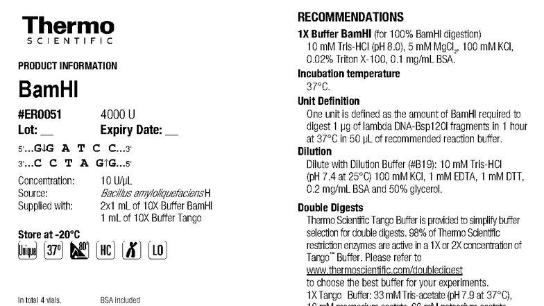 BamHI Enzyme Product Info & Recommendations for Use - Studocu