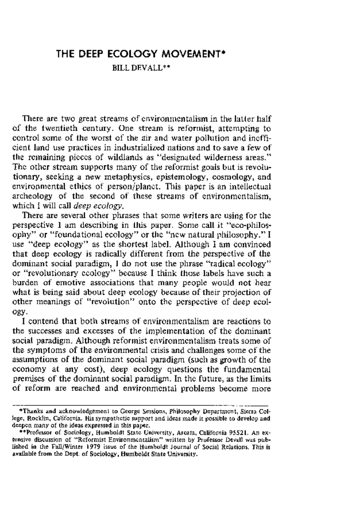 Deep Ecology Movement: Analyzing Environmental Ethics and Paradigms ...
