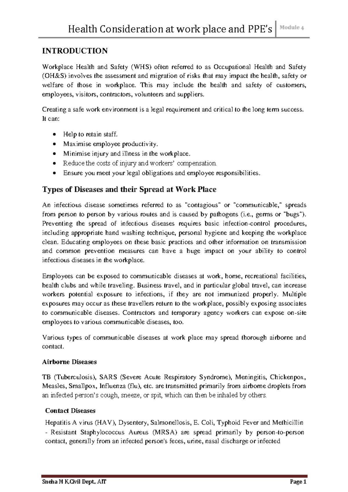 Module-4: Health Considerations at the Workplace Lecture Notes on PPE ...