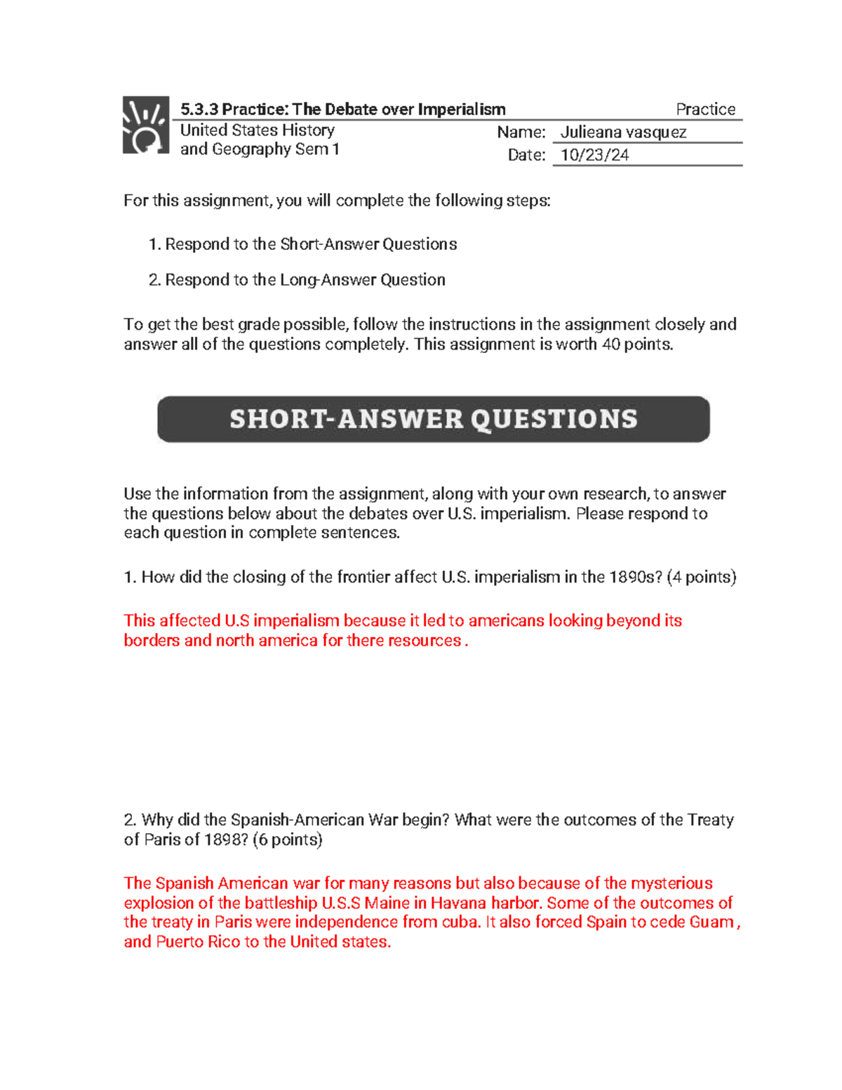 5.3.3 Practice - Analyzing U.S. Imperialism Debates in History - Studocu