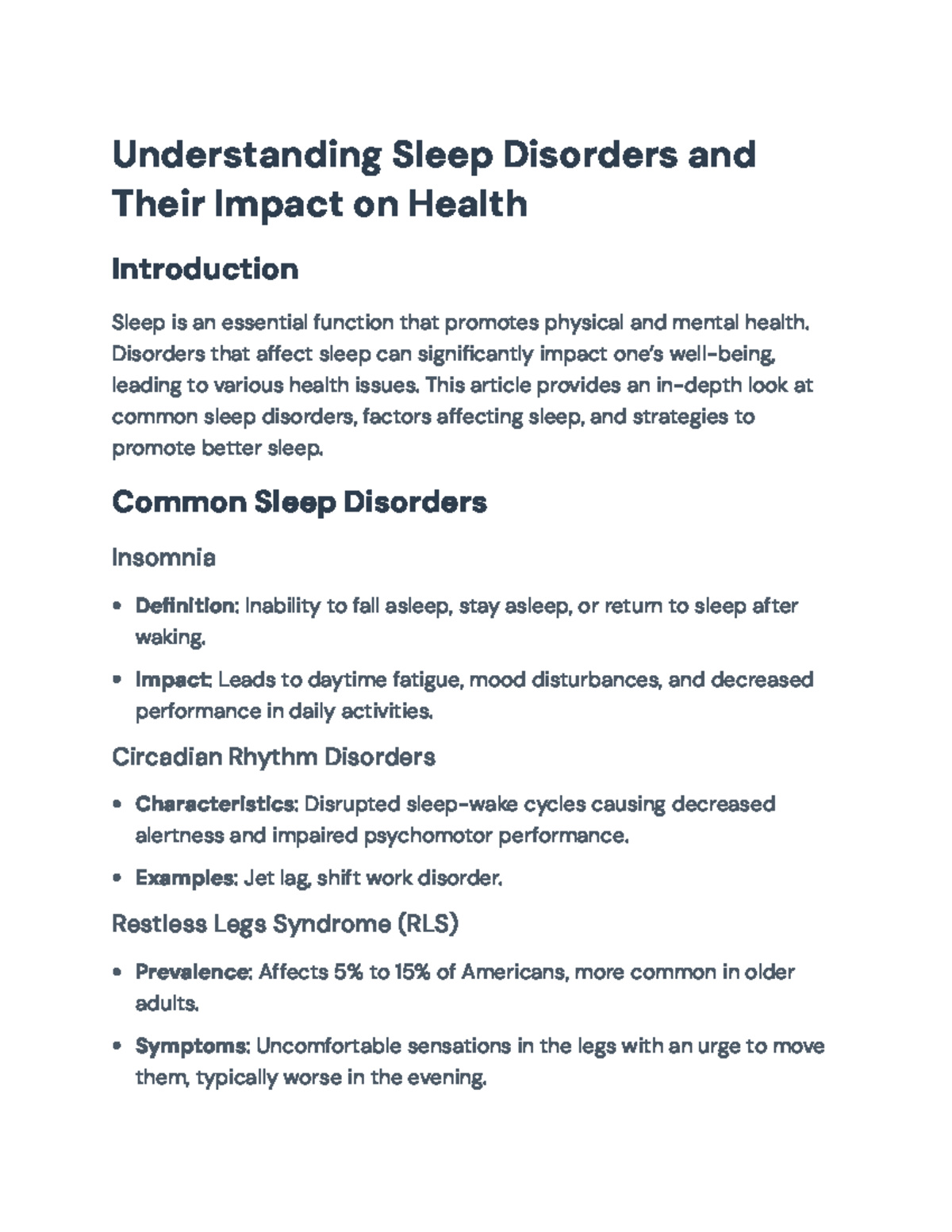 Understanding Sleep Disorders: Impacts, Factors, and Strategies ...