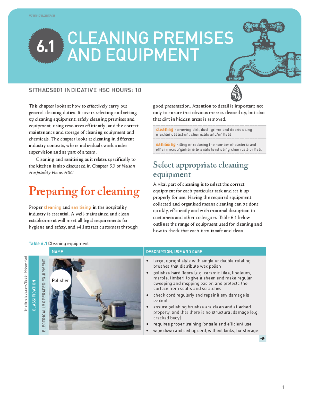 Cleaning Premises & Equipment: SITHACS001 HSC Chapter 6.1 Guide - Studocu