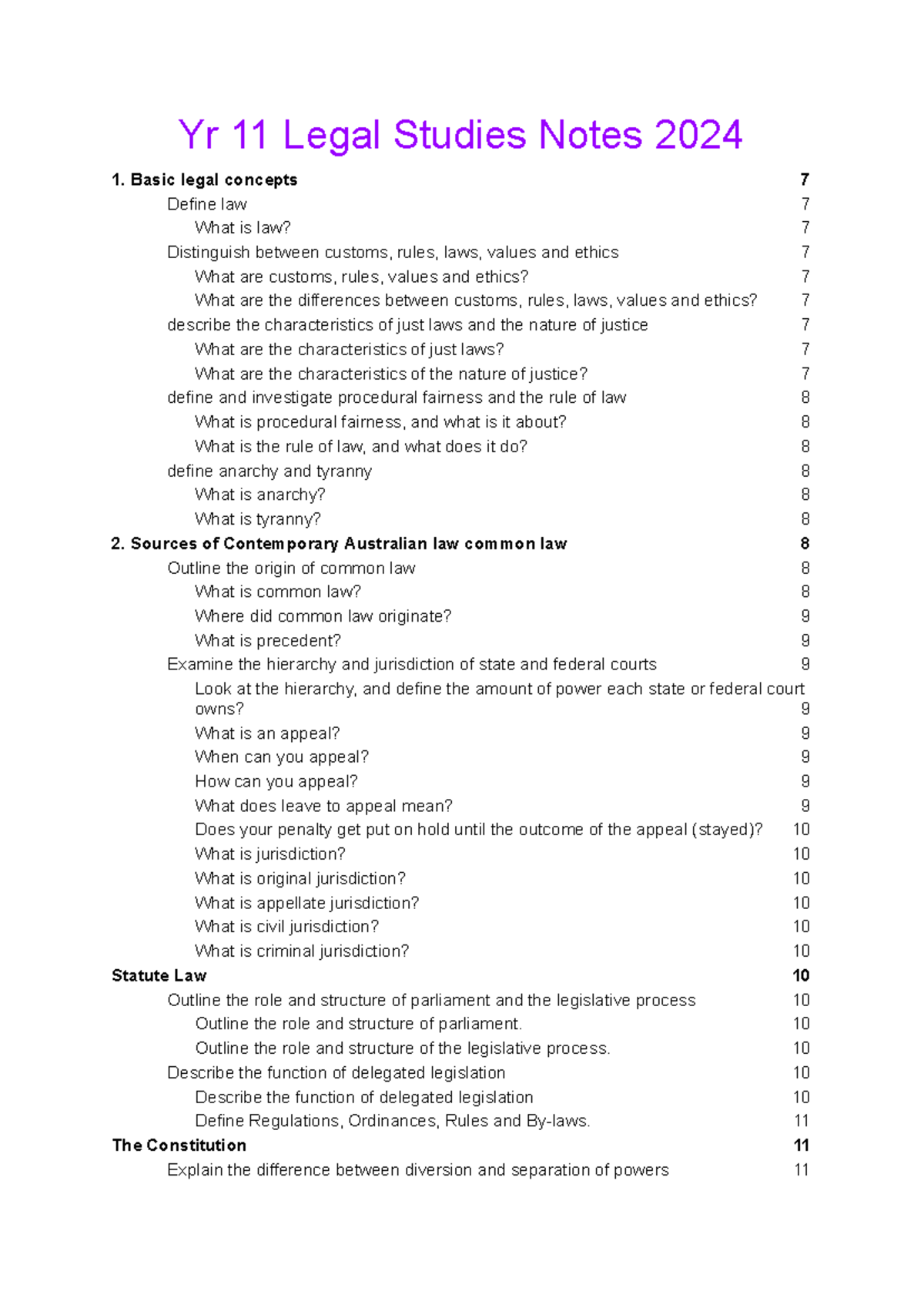 Yr 11 Legal Studies Notes 2024: Key Concepts and Case Studies - Studocu