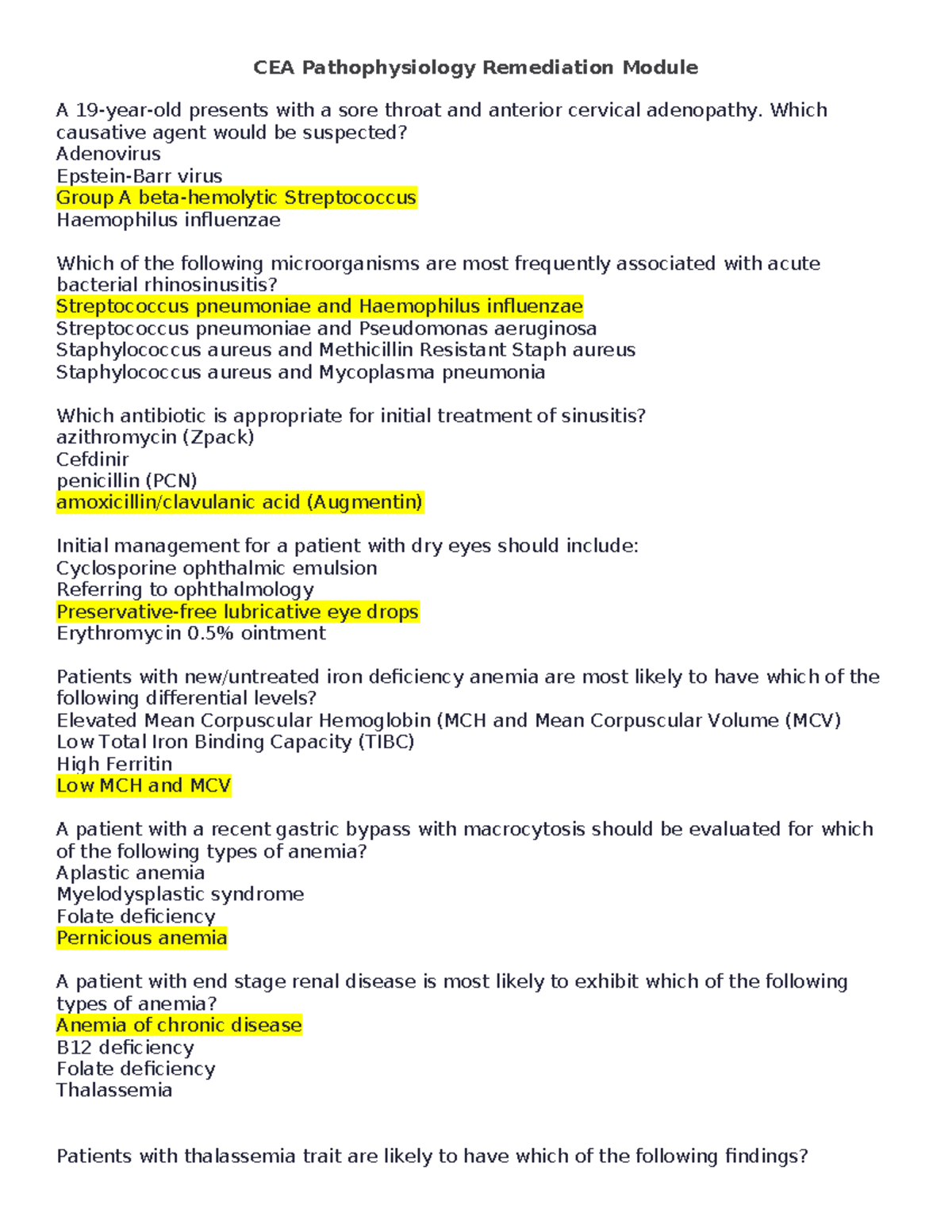 CEA Pathophysiology Remediation Module: Key Concepts & Management ...