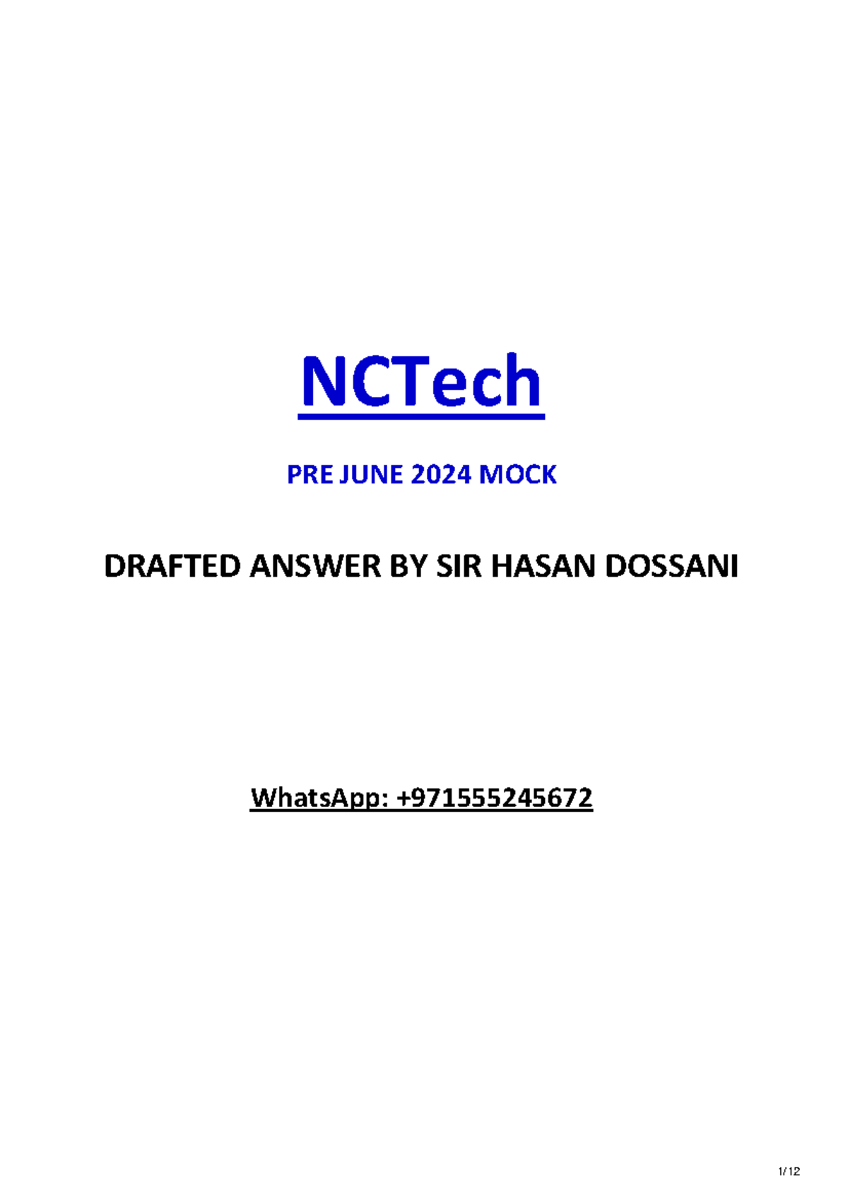 NCTech (SBL Pre Jun Mock 2024) - Risk Analysis & Performance ...
