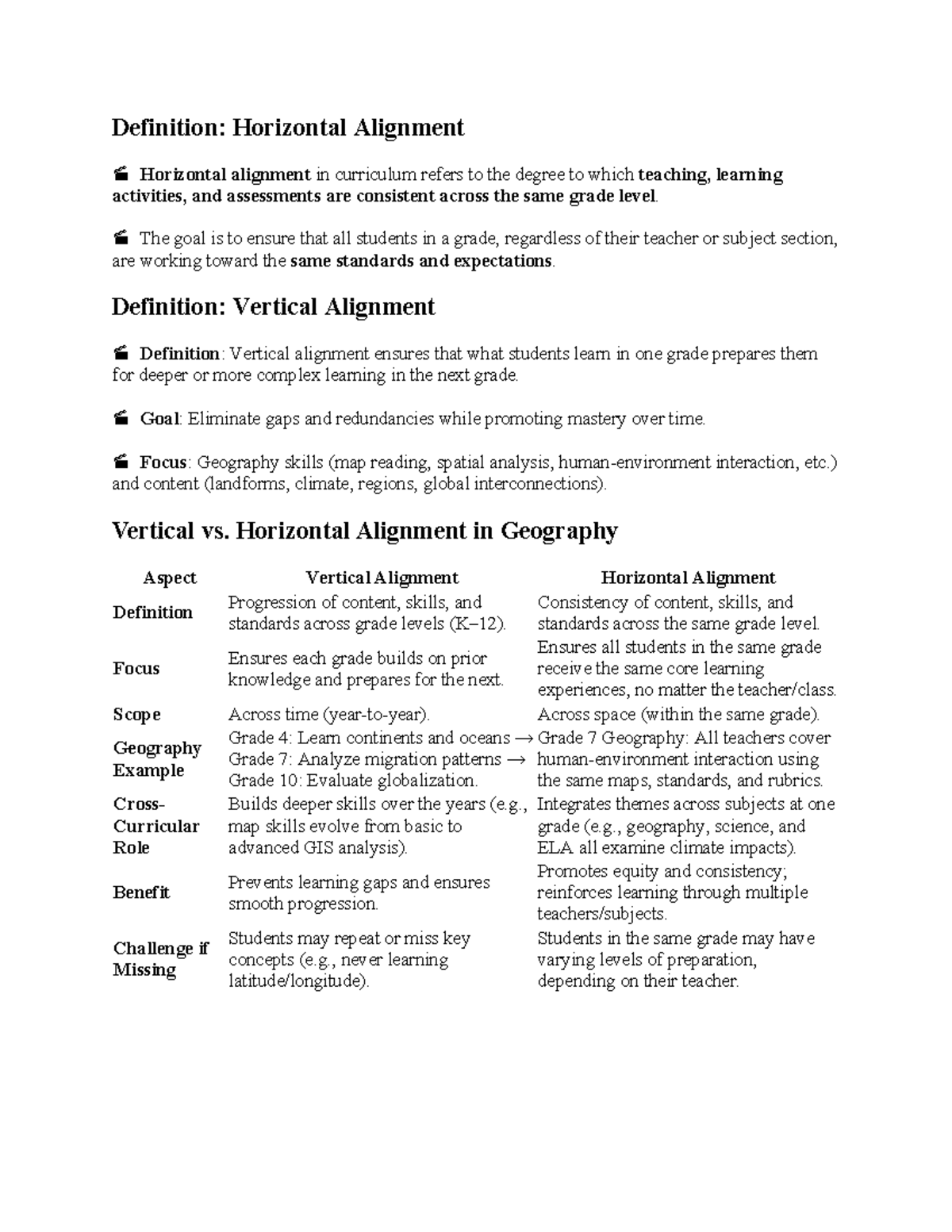 Definition of Vertical & Horizontal Alignment in Geography - Studocu