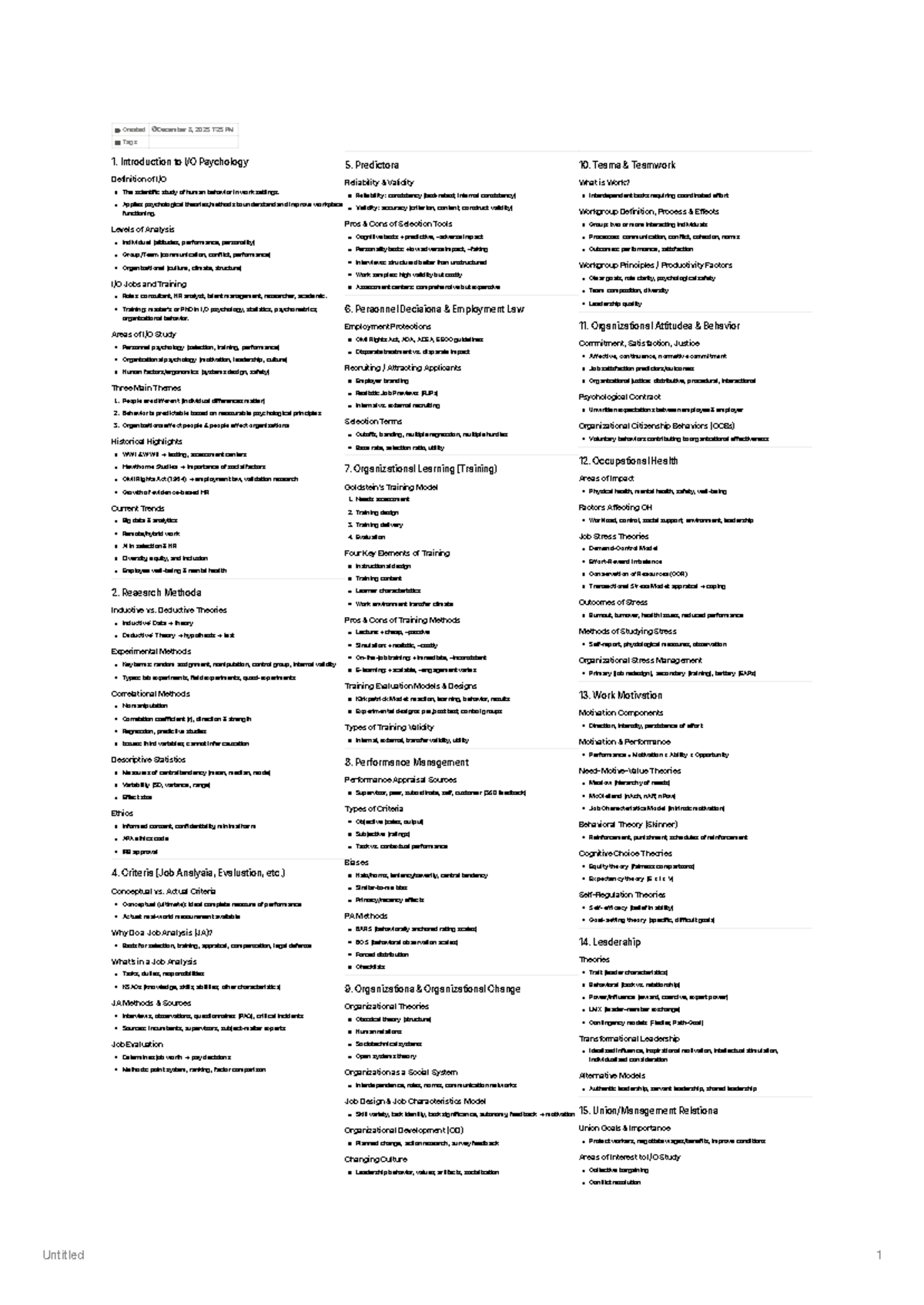 PSY 101: Lecture Notes on Organizational Psychology Concepts - Studocu