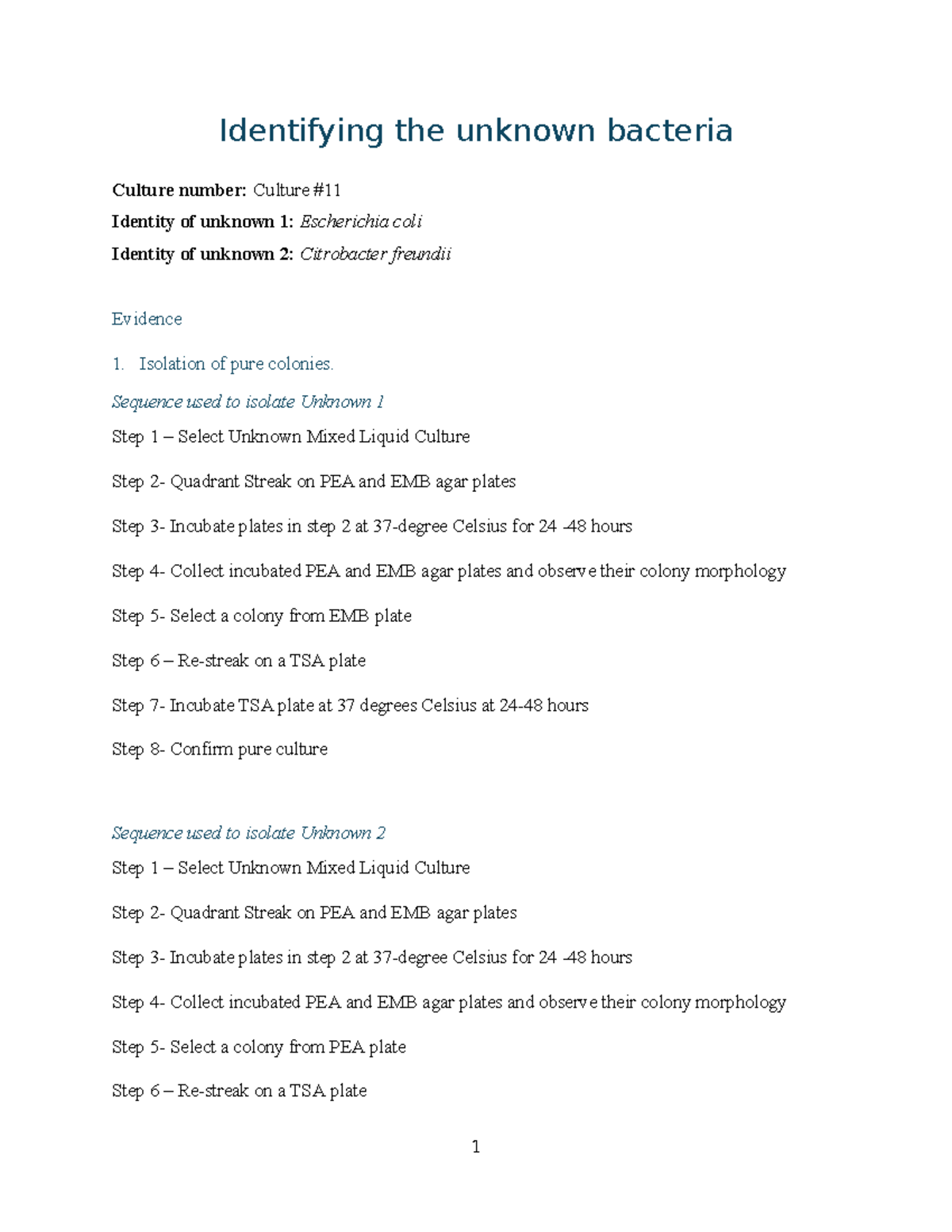 Identification of Unknown Bacteria: Biochemical & Gram Staining Tests ...