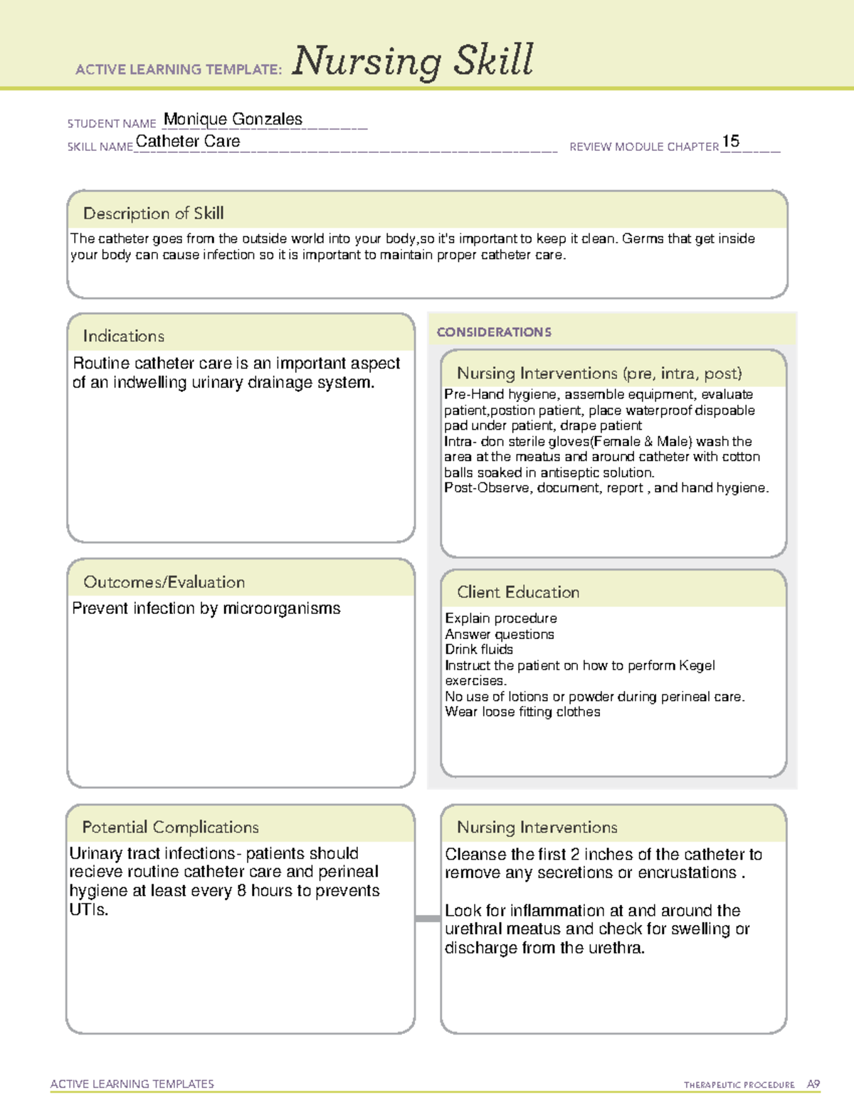 ALT Catheter Care - Active Learning Template for Nursing Skills - Studocu