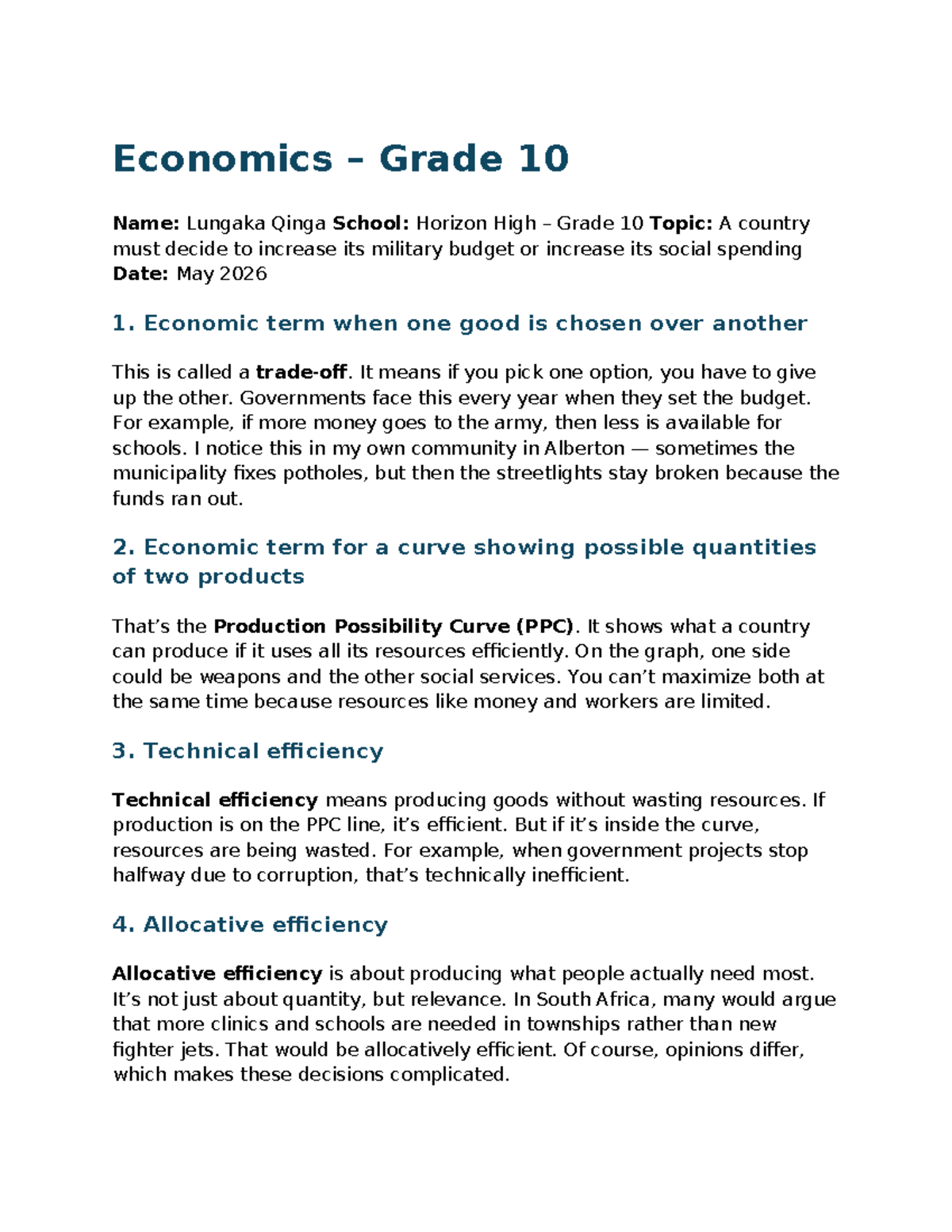 Grade 10 Economics: Military vs Social Spending Analysis - Studocu