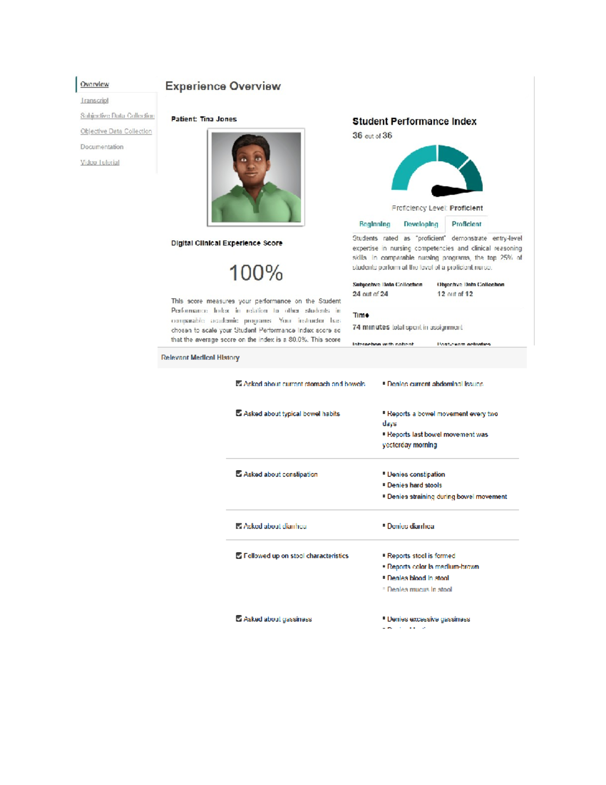 Shadow Health: Tina Jones Abdominal Assessment & Performance Analysis ...