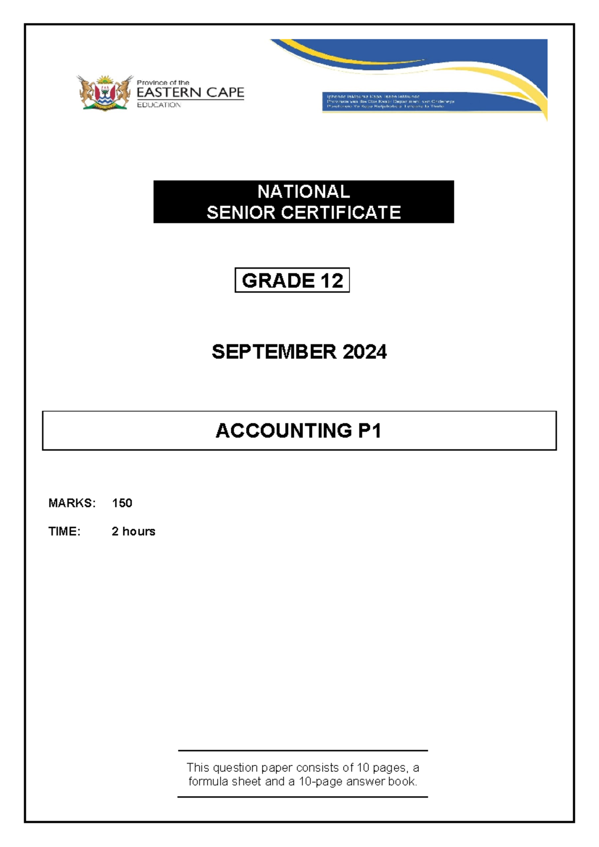 Grade 12 Accounting P1 September 2024 Exam Question Paper - Studocu